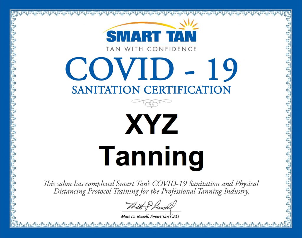 Get Your COVID-19 Sanitation Certificate - Smart Tan News Smart Tan News